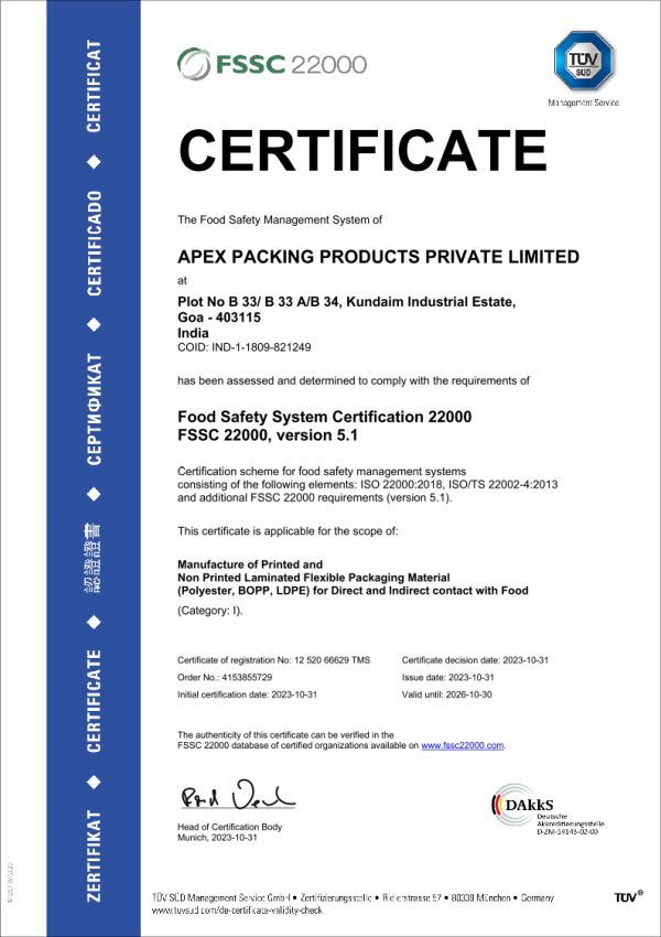 Certification for FSSC 22000 | Apex Packing Certification for FSSC 22000 | Apex Packing